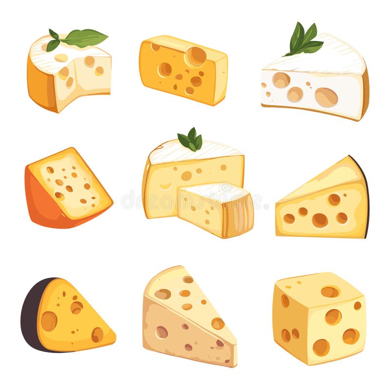 Detailed Cheese Vector Set in Hand-Drawn Style for Dairy Product ...