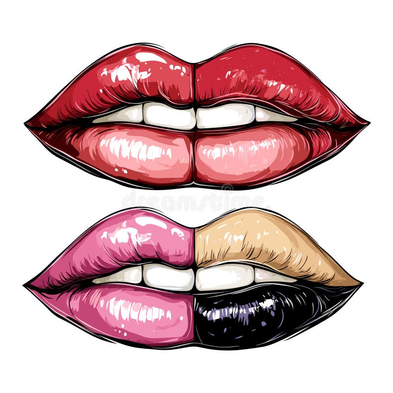 Collection of Cartoon Lips with Different Expressions for Illustration ...