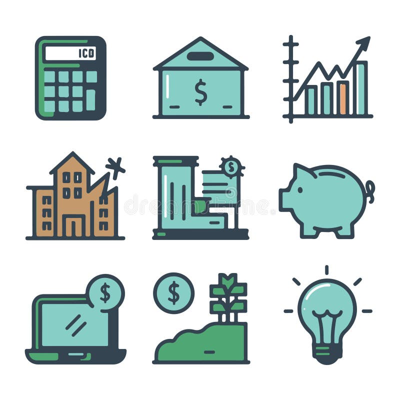 A Clean and Modern Flat Vector Icon Set Featuring Nine Distinct Symbols ...