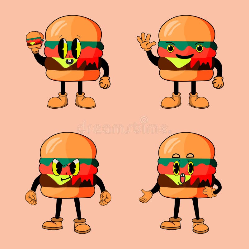 A Set of Quirky and Unique Burger Characters Stock Vector ...