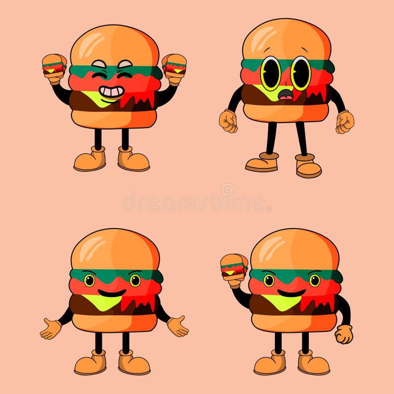 A Set of Quirky and Unique Burger Characters Stock Vector ...