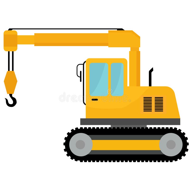 Excavator Crane Flat Icon Design, Construction Machinery Vehicle Vector Image, Yellow Crane ...