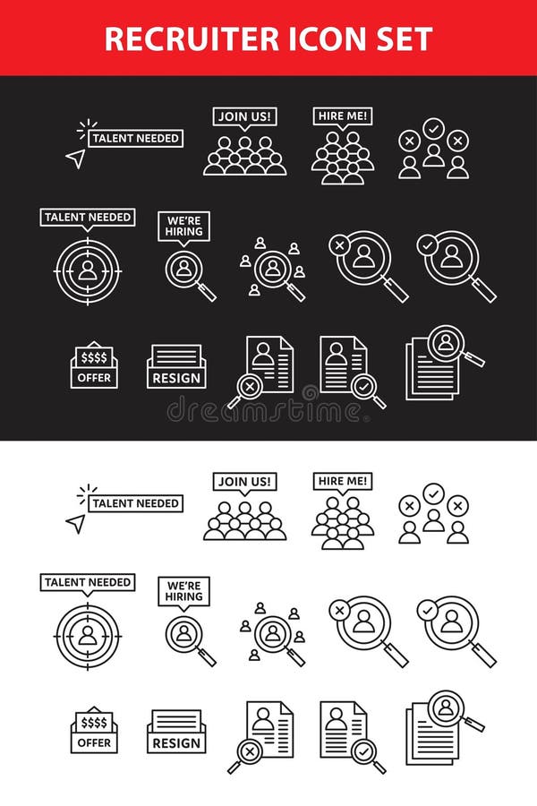 Headhunting Set of Web Icons in Line Style. Recruiter Icons for ...