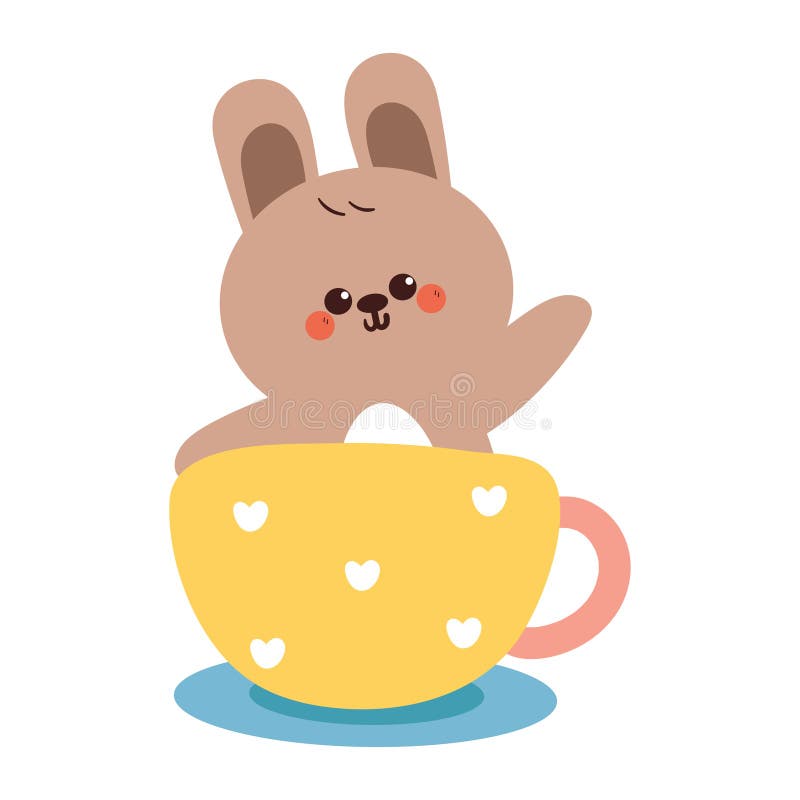 Hand Drawing Cartoon Bunny Inside a Yellow Cup Stock Illustration ...