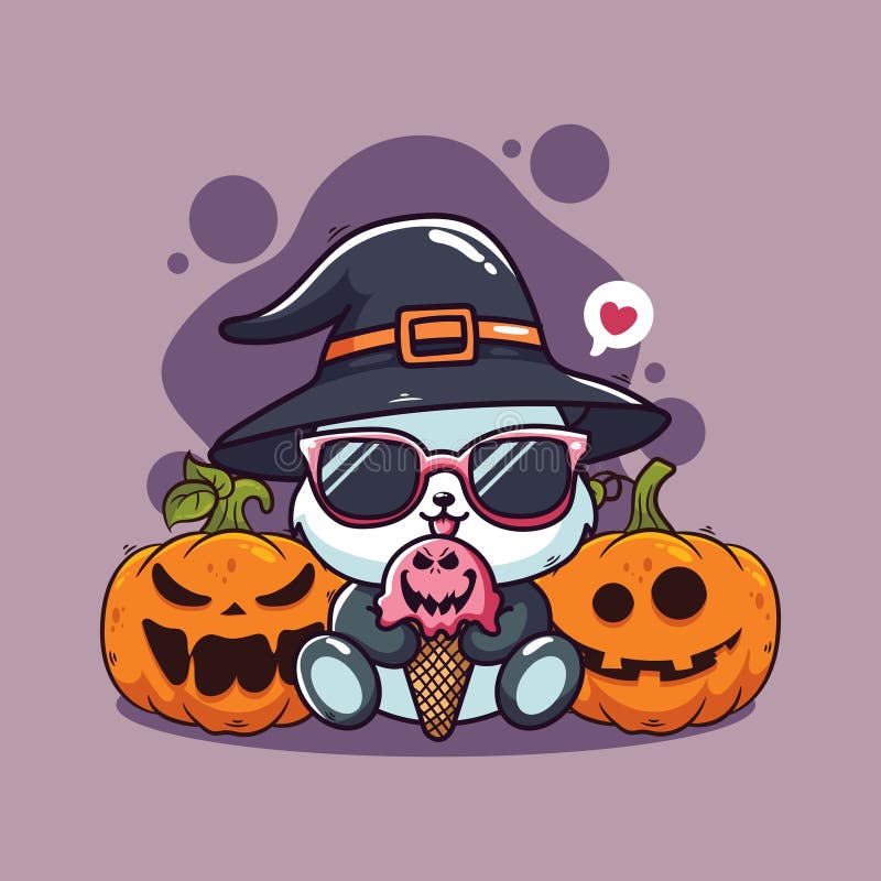 Halloween Vector Illustration with Cute Cartoon Panda and Pumpkin ...