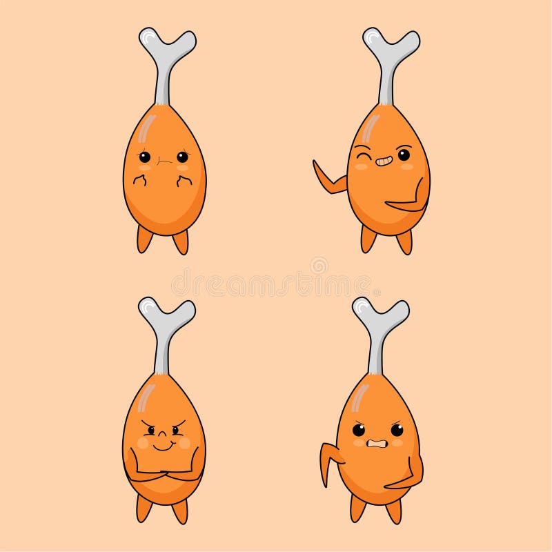 Cute Chicken Leg Mascot Character Set Stock Vector - Illustration of ...