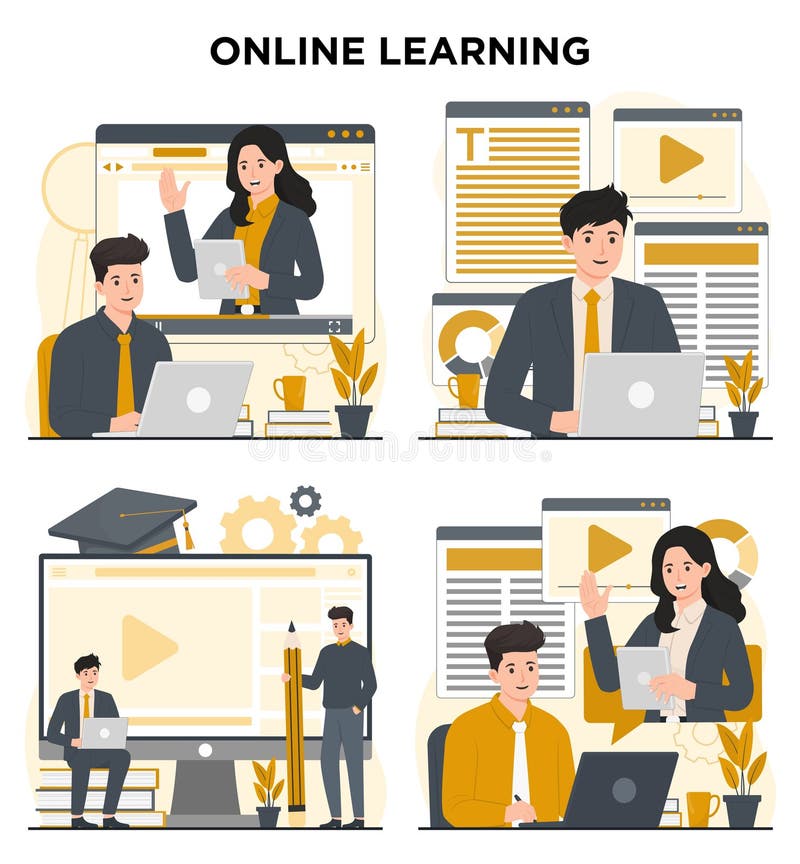 Online Learning Online Education Online Course Flat Design Concept Set ...