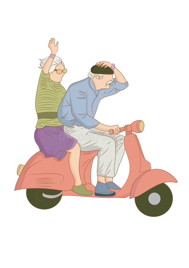Grandma and Grandpa S Fun Scooter illustrator Stock Vector ...