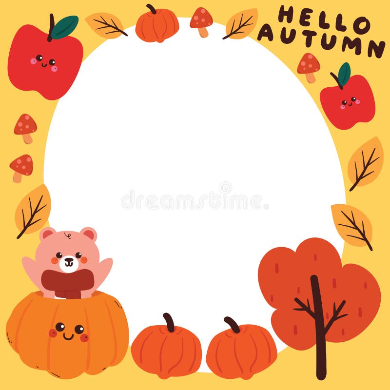 Hand Drawing Cartoon Cute Frame with Autumn Falls Doodle Stock Vector ...