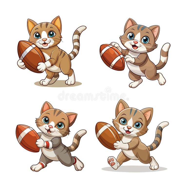 Cute Cartoon Cats Playing Football – Fun and Playful Animal Characters ...