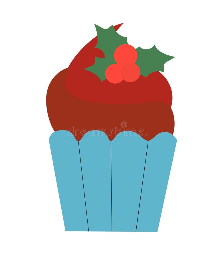 Christmas Cupcake with Mistletoe. Vector Flat Illustration. Stock ...