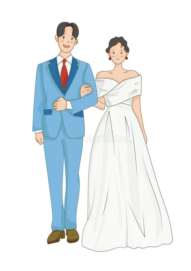 Blue-Suited Groom & White-Gowned Bride: a Wedding Vector Cartoon Chibi ...