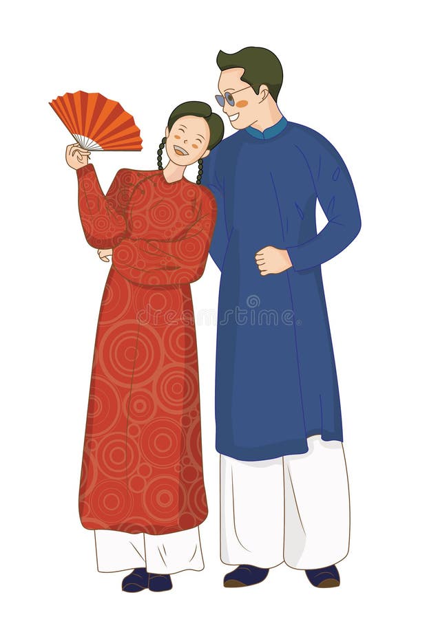 Vietnamese Bride and Groom in Traditional Ao Dai Chibi Cartoon Wedding ...
