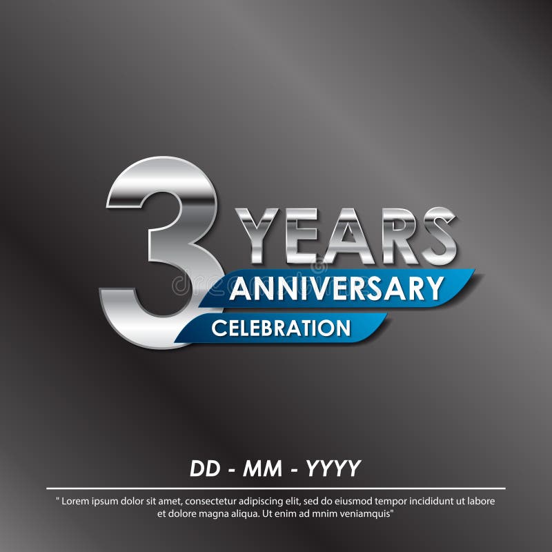 3rd Years Anniversary Celebration Emblem. Elegance Silver Anniversary Logo Isolated with Blue ...