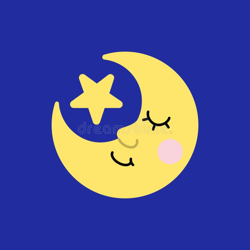 Cute Sleepy Crescent Moon with Star. Kawaii Yellow Half Moon Sleeping ...