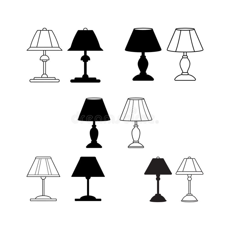 Set of Table Lamps Silhouette Vector Illustration, Table Lamps Icon ...