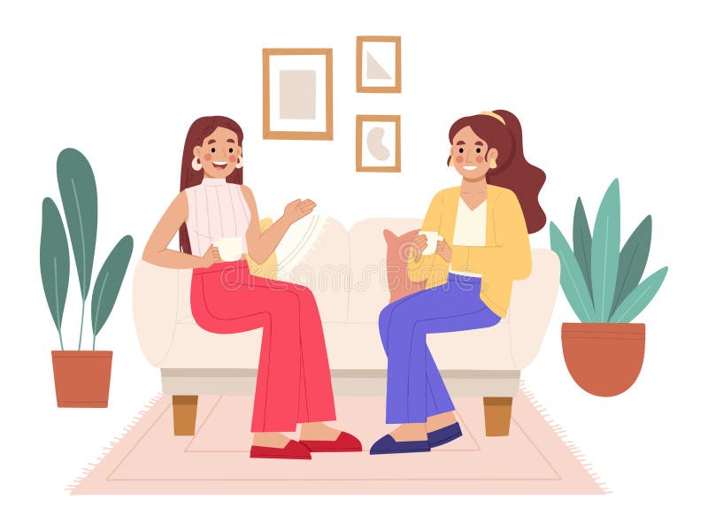 Vector Illustration of Women Talking on the Sofa Stock Vector ...