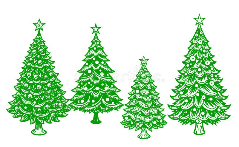 Classic Christmas Tree Vector Set – Decorative Green Holiday Trees with ...