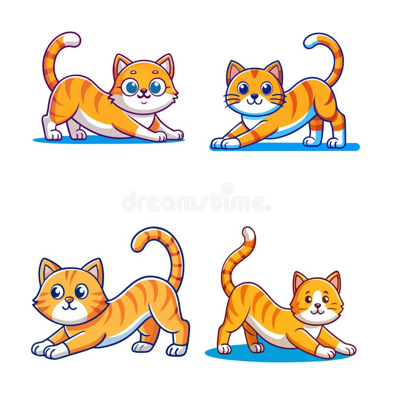 Cartoon Cat Illustrations in Playful Poses - Cute and Fun Vector Set ...