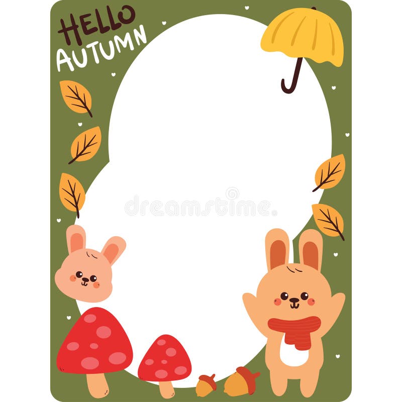Hand Drawing Cartoon Cute Frame with Autumn Falls Doodle. Cute Frame ...