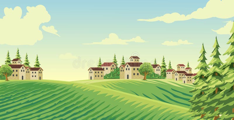 Highland Countryside with Pine Trees Stock Vector - Illustration of ...