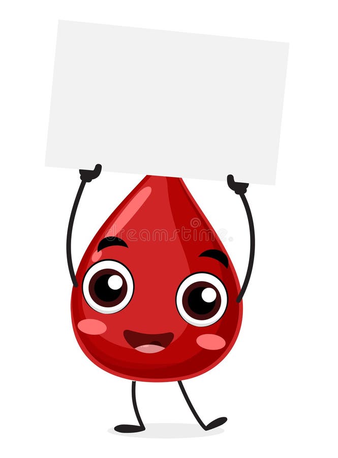 Happy Red Blood Drop Cartoon Holding Blank Sign Stock Vector ...