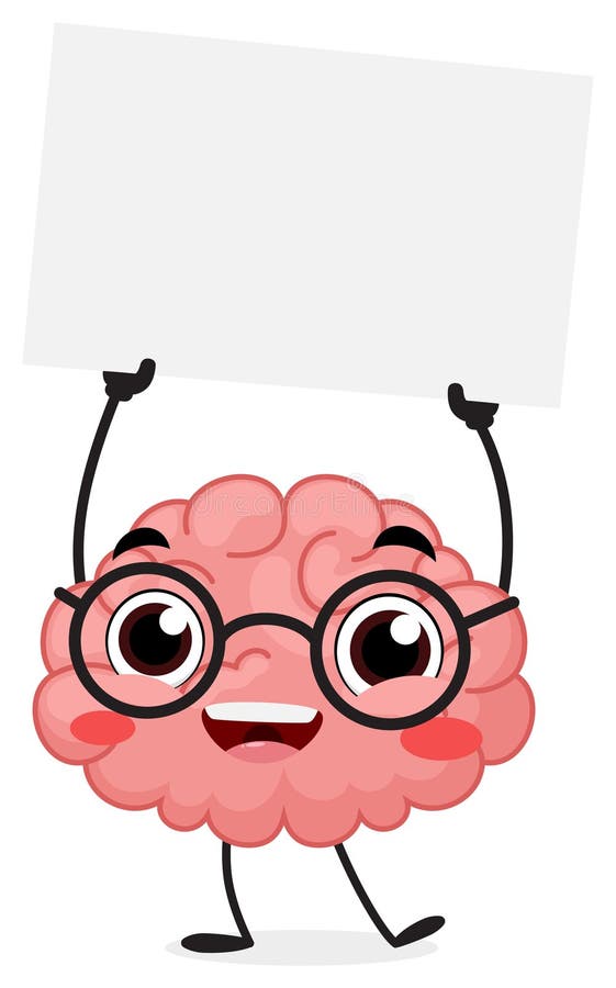 Cute Smart Brain Cartoon Holding White Sign Stock Illustration ...