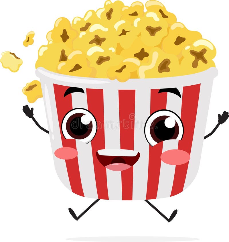 Cute Popcorn Cartoon Character Vector Illustration. Stock Vector ...