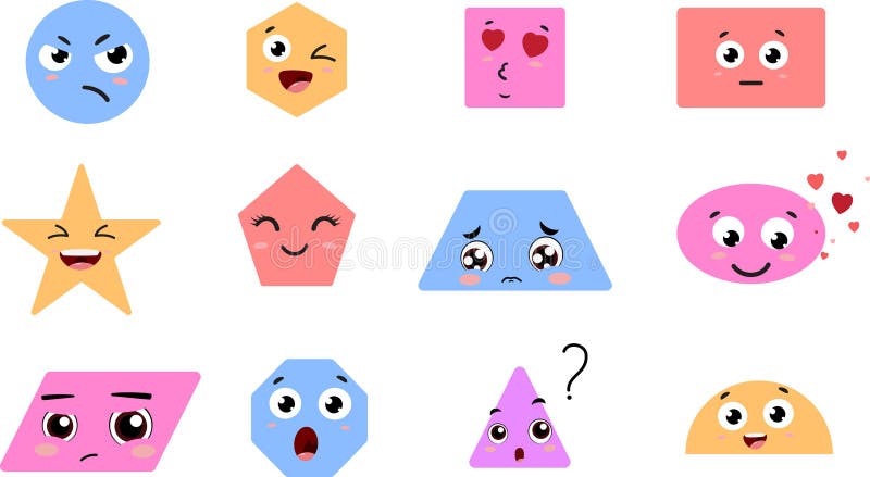Abstract Cute Geometric Shape Cartoon Character Set Stock Illustration ...