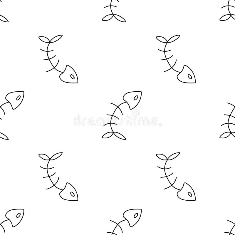 Seamless Vector Pattern with Fish Bone. Outline, Doodle, Line Art ...