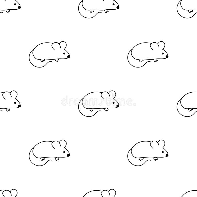 Seamless Vector Pattern with Cute Mouse. Outline, Doodle, Line Art ...