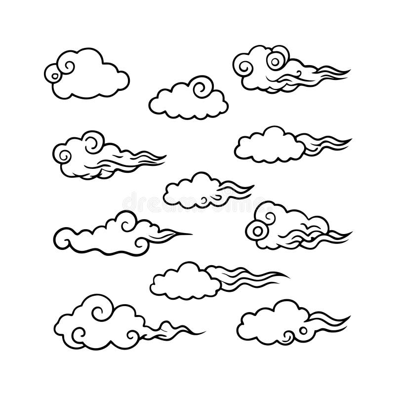 Traditional Chinese Art Style Vector – Cloud and Wind Elements Stock ...