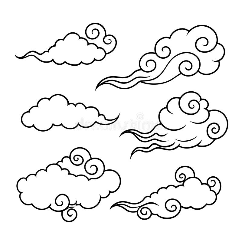Traditional Chinese Art Style Vector – Cloud and Wind Elements Stock ...