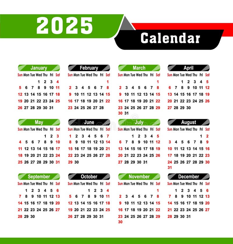 2025 Calendar Vector Illustration Isolated on White Background ...