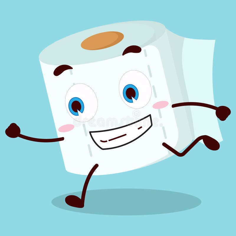 Cute Rush Running Expression of Toilet Paper Character Stock Vector ...