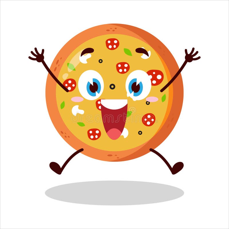 Cute Celebration Jump Expression of Pizza Character Stock Vector ...