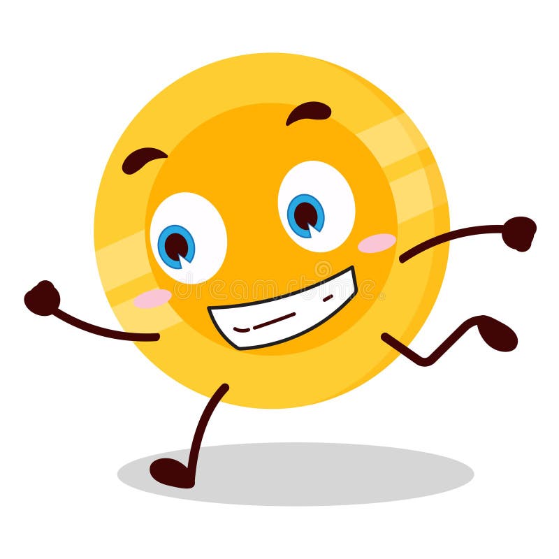 Cute Rush Running Expression of Coin Cartoon Character Stock Vector ...