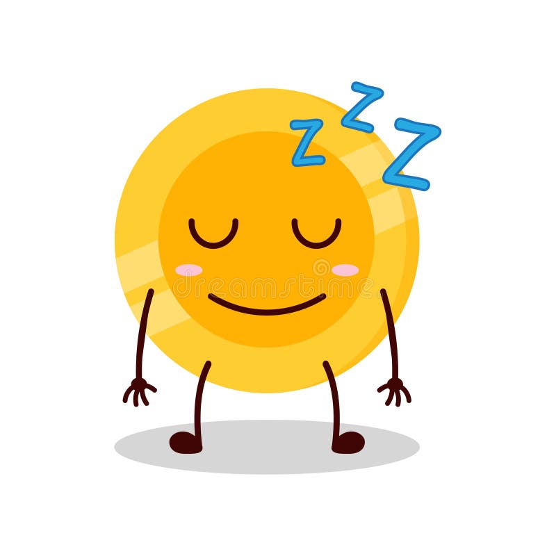 Cute Sleep Expression of Coin Cartoon Character Stock Vector ...