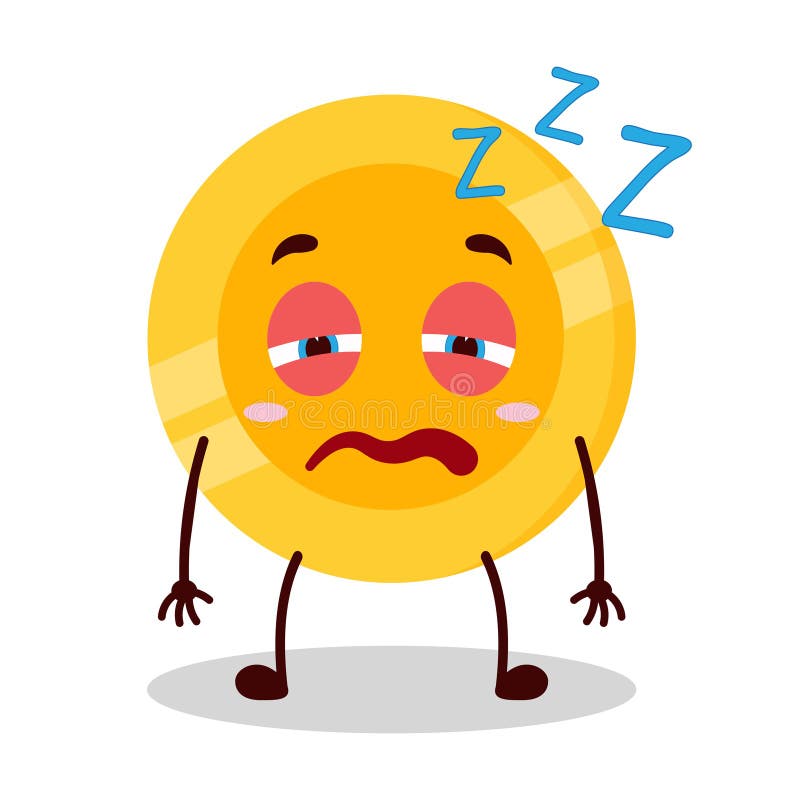 Cute Sleepy Expression of Coin Cartoon Character Stock Vector ...