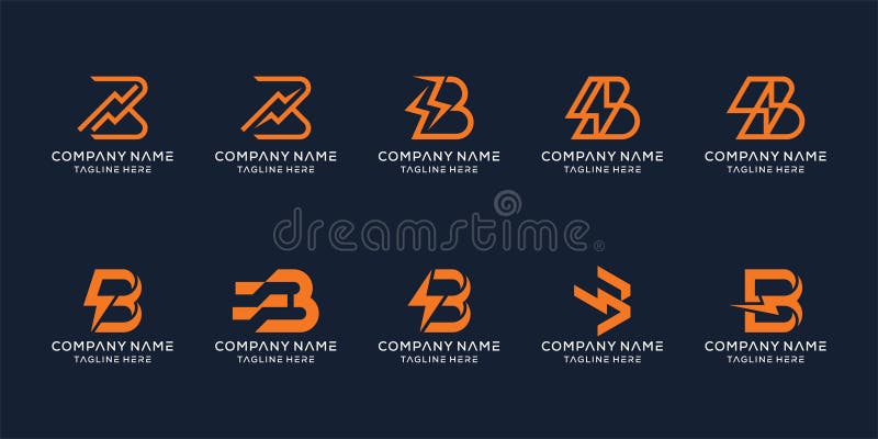 Set of Monogram Logo with Electric Flash Concept. Initial Letter B Logo ...
