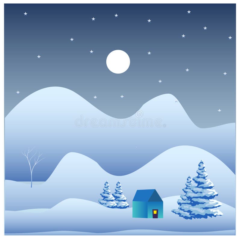 Beautiful Winter Moonlight Vector Stock Illustration - Illustration of ...