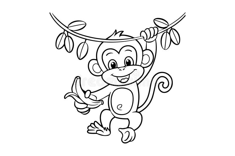 Funny Monkey Coloring Page Vector Illustration Stock Vector ...