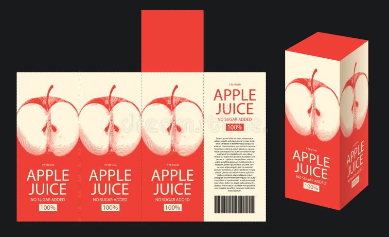 Cardboard Packaging Box Label for Apple Juice Stock Illustration ...