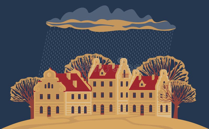 Night Autumn Town Landscape with Houses Stock Illustration ...