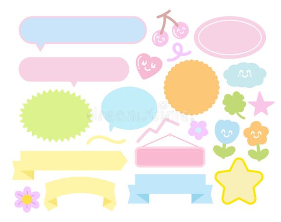 Pastel Text Bubbles with Flowers, Clover Leaf, Heart, Star, Cherry for ...