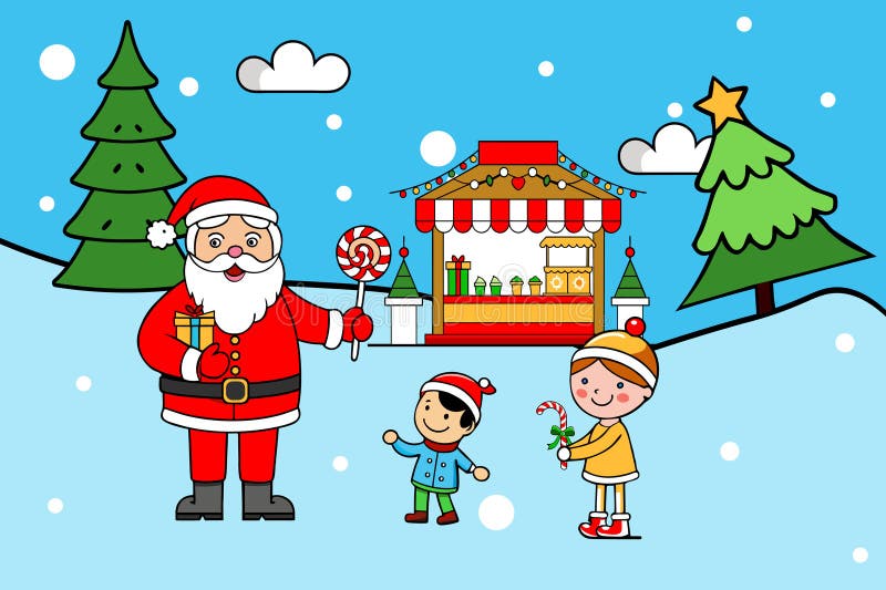 Christmas Magic, Santa Claus Giving Gifts To Children in a Winter ...
