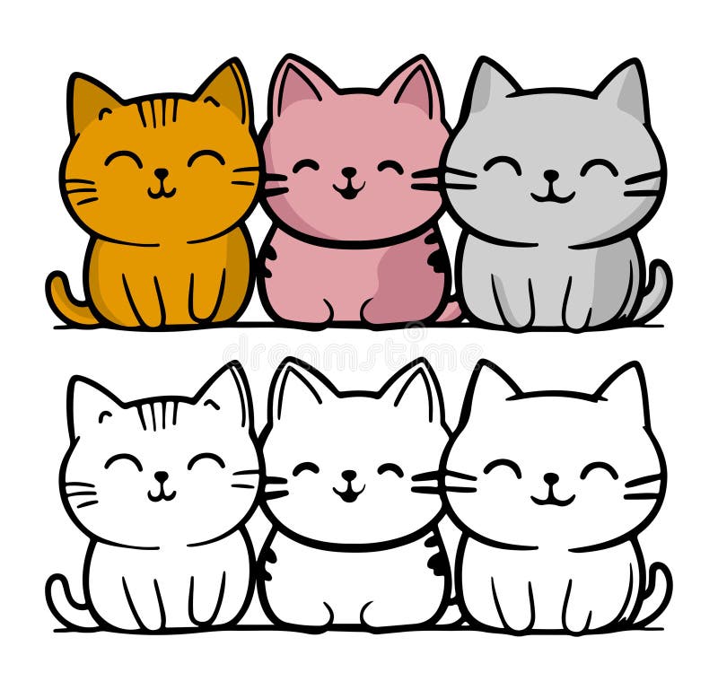 Cute Three Cats Vector. a Heartwarming Illustration Stock Vector ...