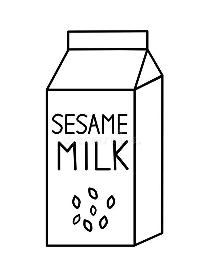 Sesame Vegan Milk. Box Carton Packaging. Outline, Doodle, Line Art ...