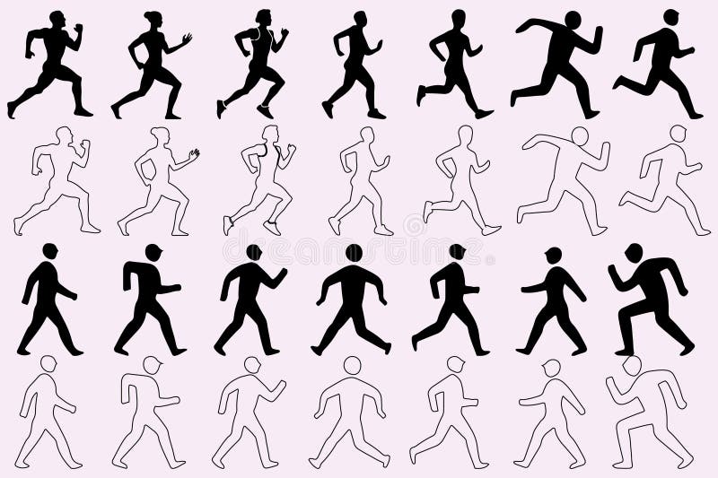 Running Icon Set with Outline. Stock Vector - Illustration of design ...