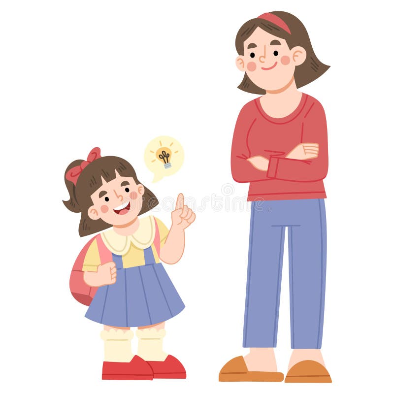 Vector Illustration of Little Girl Talking To Mother Stock Vector ...